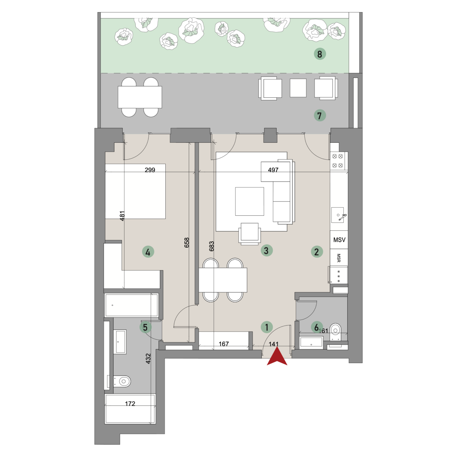 Apartament 2 camere cu grădină în THE LEVEL Apartments 3